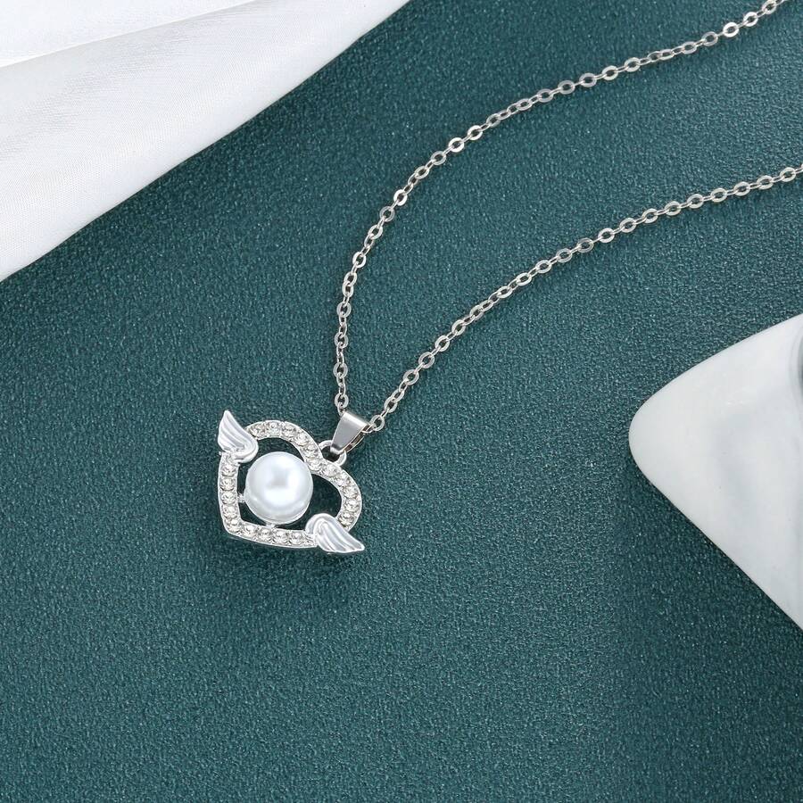 1pc Popular Waterdrop & Pearl & Angel Wings & Heart Shaped Necklace ...