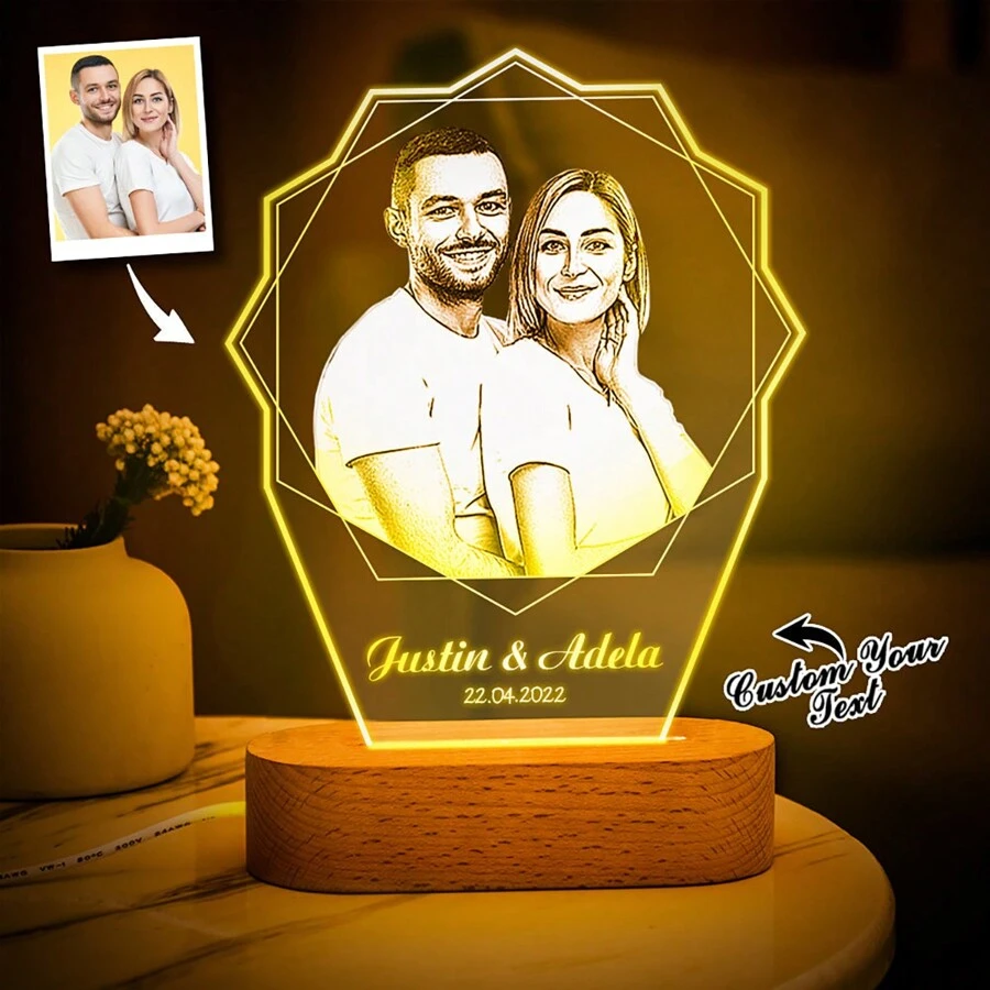 1Pc Personalized Night Light With Your Photo & Text Custom Photo Double ...