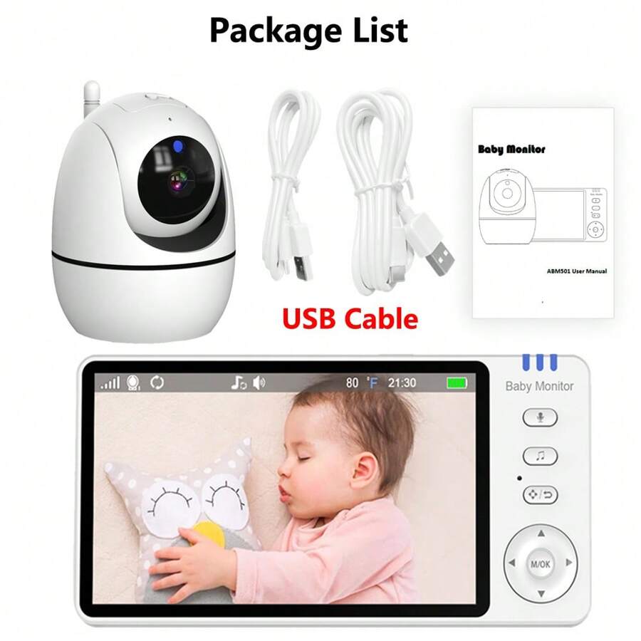 CDYCAM 5.0 Inch Wireless Video Baby Monitor IPS Screen With Nanny PTZ ...
