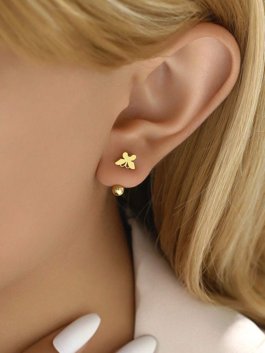1pc Fashionable Butterfly Design Stud Earring For Women, Prevent Ear Piercing From Falling Off ...