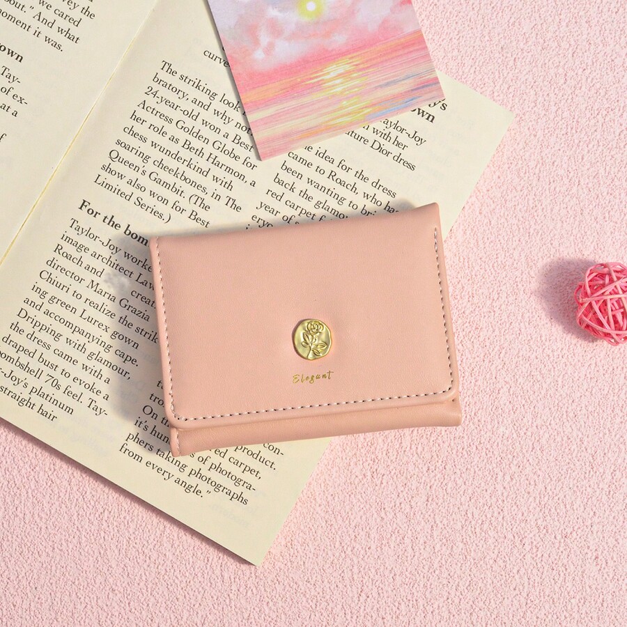 Rose Badge Wallet, Portable Coin Pouch, Stylish Tri-Fold Compact Wallet ...