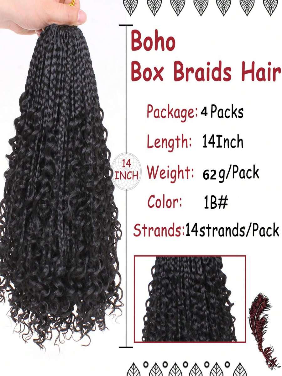 4Packs 1B# Boho Box Braids Goddess Box Braids Crochet Hair Bohemian ...