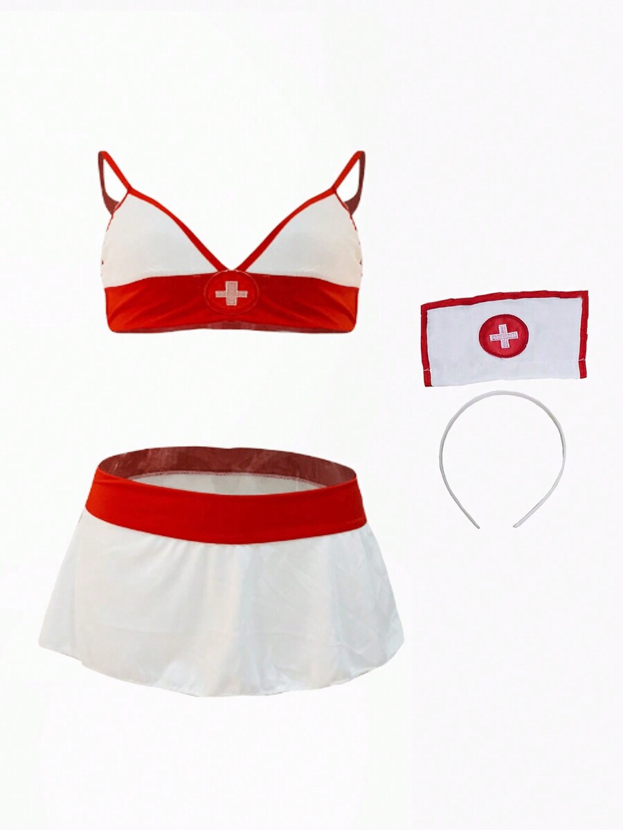 1set Womens Sexy Nurse Uniform Cosplay Lingerie With Open Buttocks