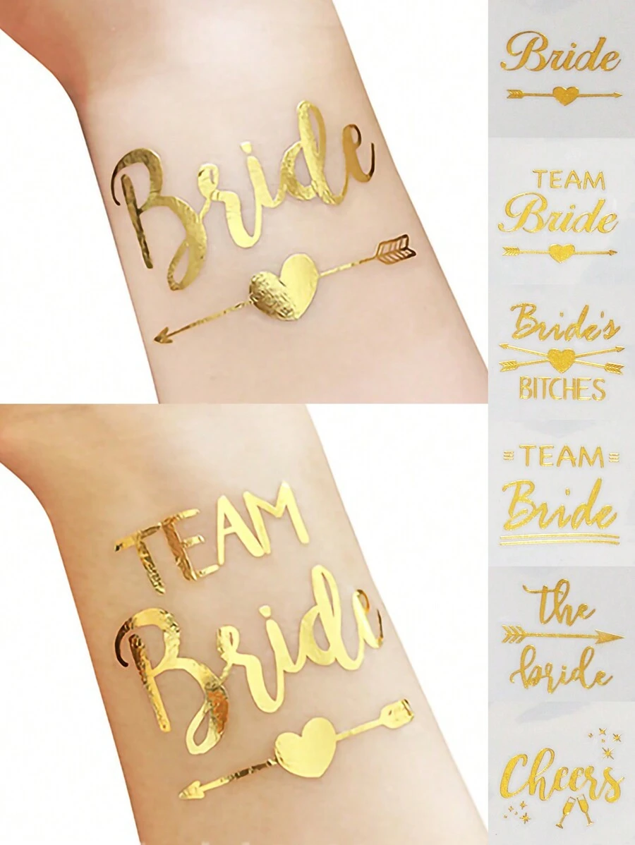 6pcs Women's Tattoo Stickers Bridal Team Bridesmaid Gold Stickers ...