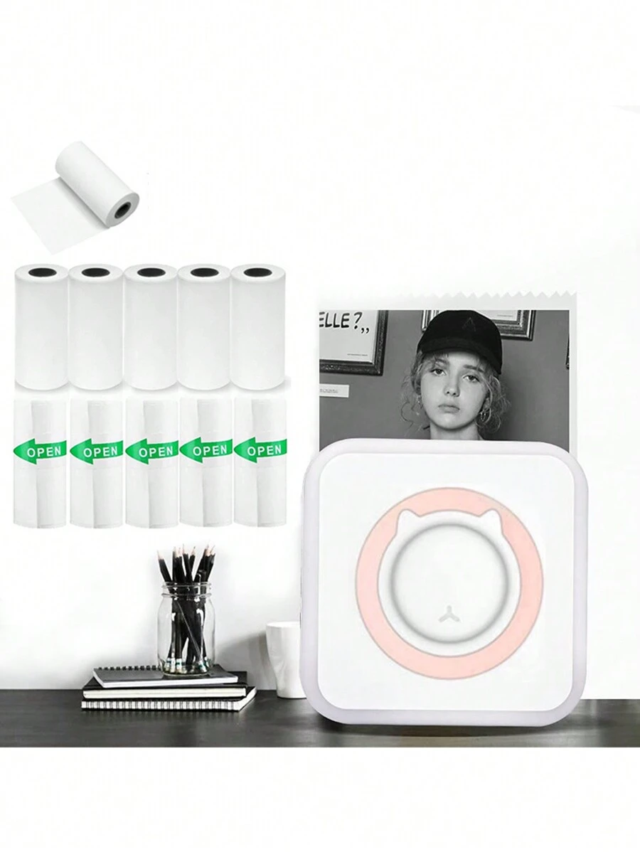 Mini Thermal Printer With 11 Rolls Printing Paper, Portable Inkless ...