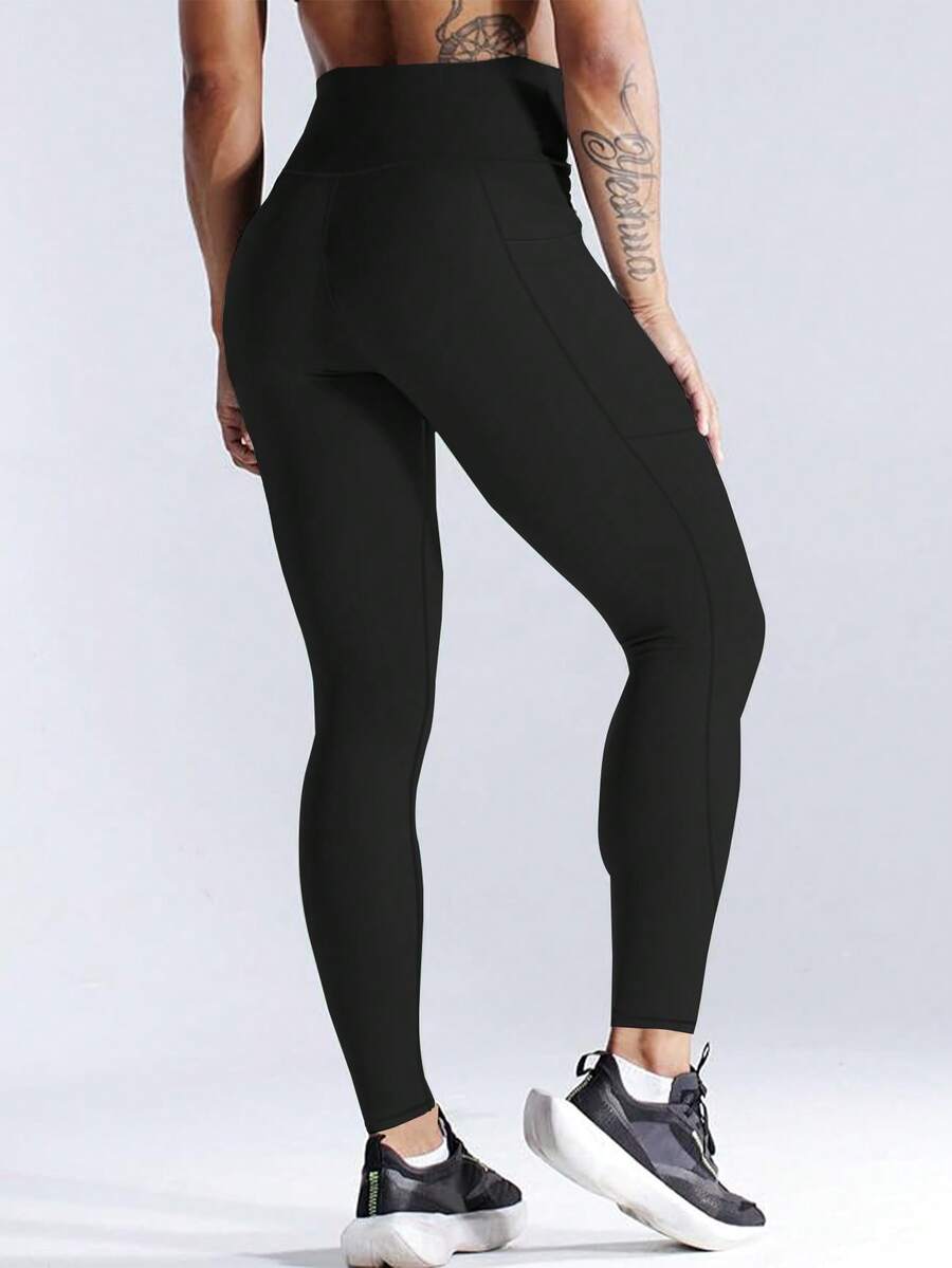 3pcs Women's High Waist Compression Yoga Pants With Pockets, Suitable ...