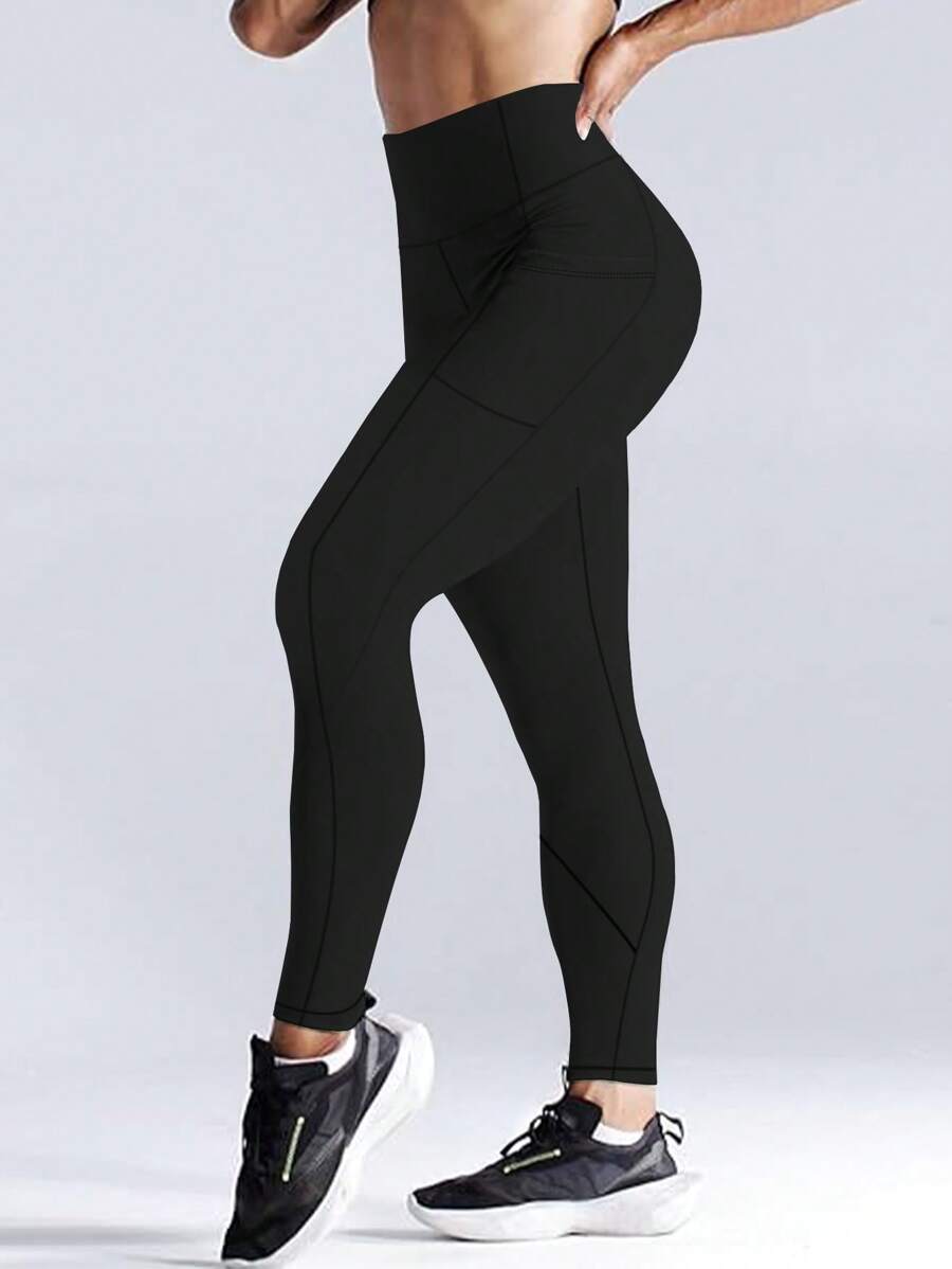 3pcs Women's High Waist Compression Yoga Pants With Pockets, Suitable ...