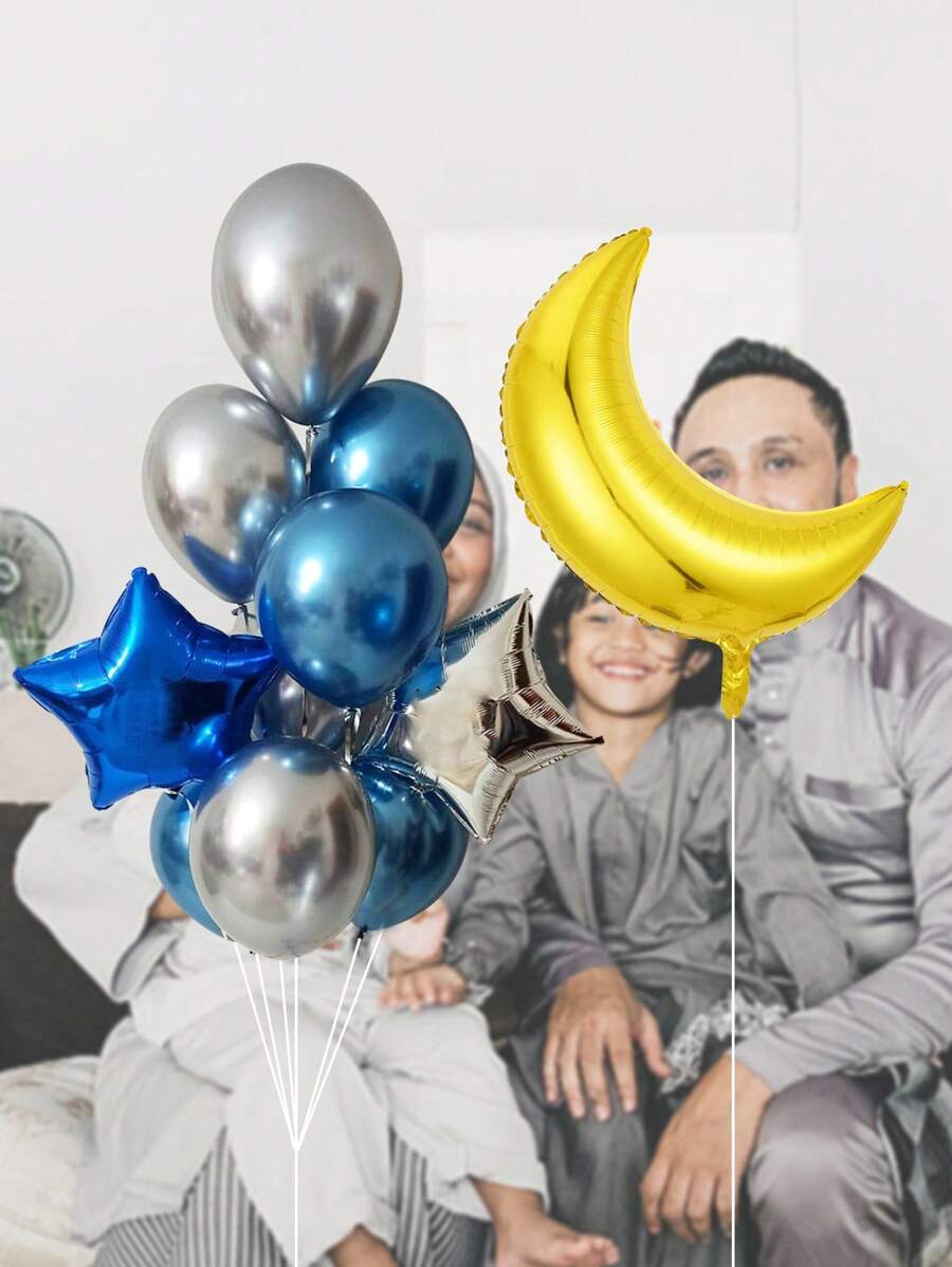 11pcs Balloon Set, 28inch Golden Moon Shaped Balloon & 18inch Star ...