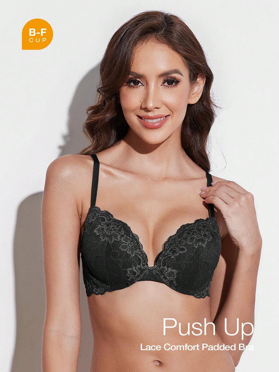 Wingslove Women's Push Up Lace Bra Comfort Padded Underwire Bra Lift Up | SHEIN USA