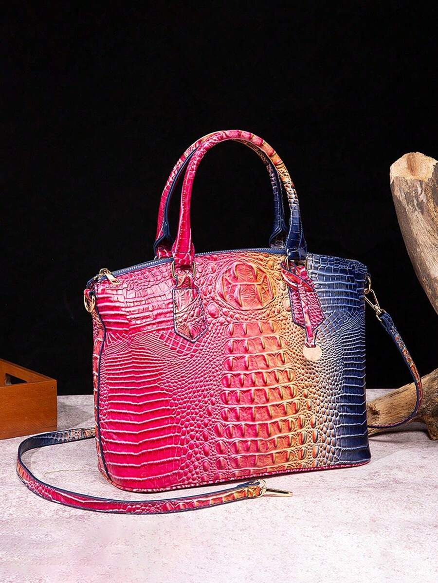 Ombre Crocodile Embossed Handbag, Classic Style Crossbody Bag, Women's ...