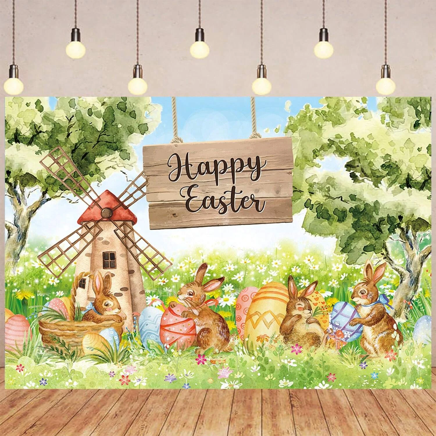 1PC, Easter Egg Rabbit Background Cloth, Used For Photography ...