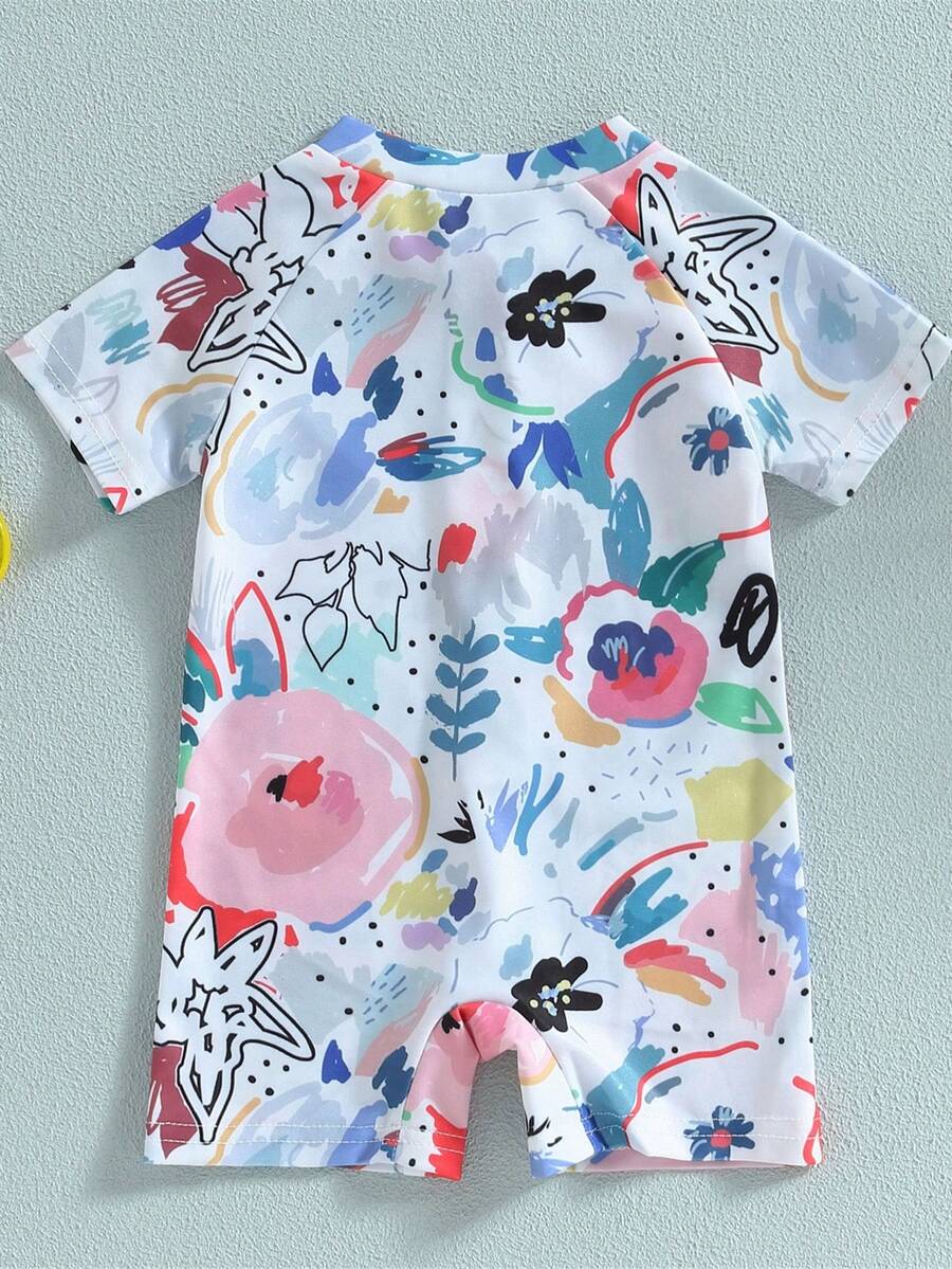 Baby Girl Rash Guard Swimsuit Playsuits Watercolour Print Zipper Short ...