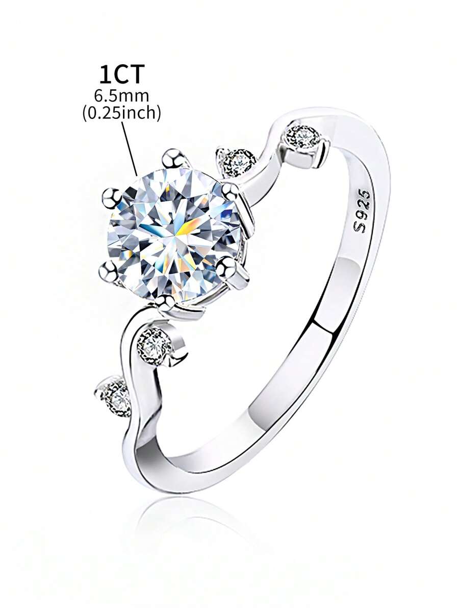 1 pieza Anillo de compromiso de diamante de moissanita de 1 ct de plata esterlina S925 engastado ...