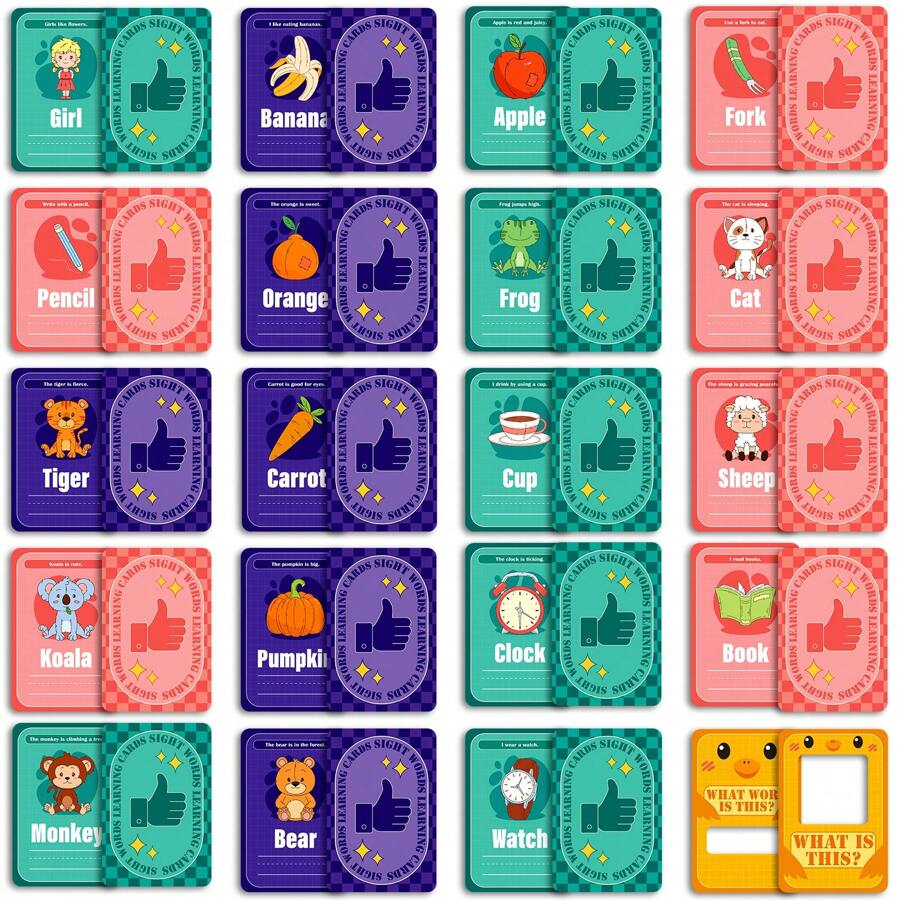 50 Pcs Sight Words Learning For Students Flash Cards, Fruit Animal ...