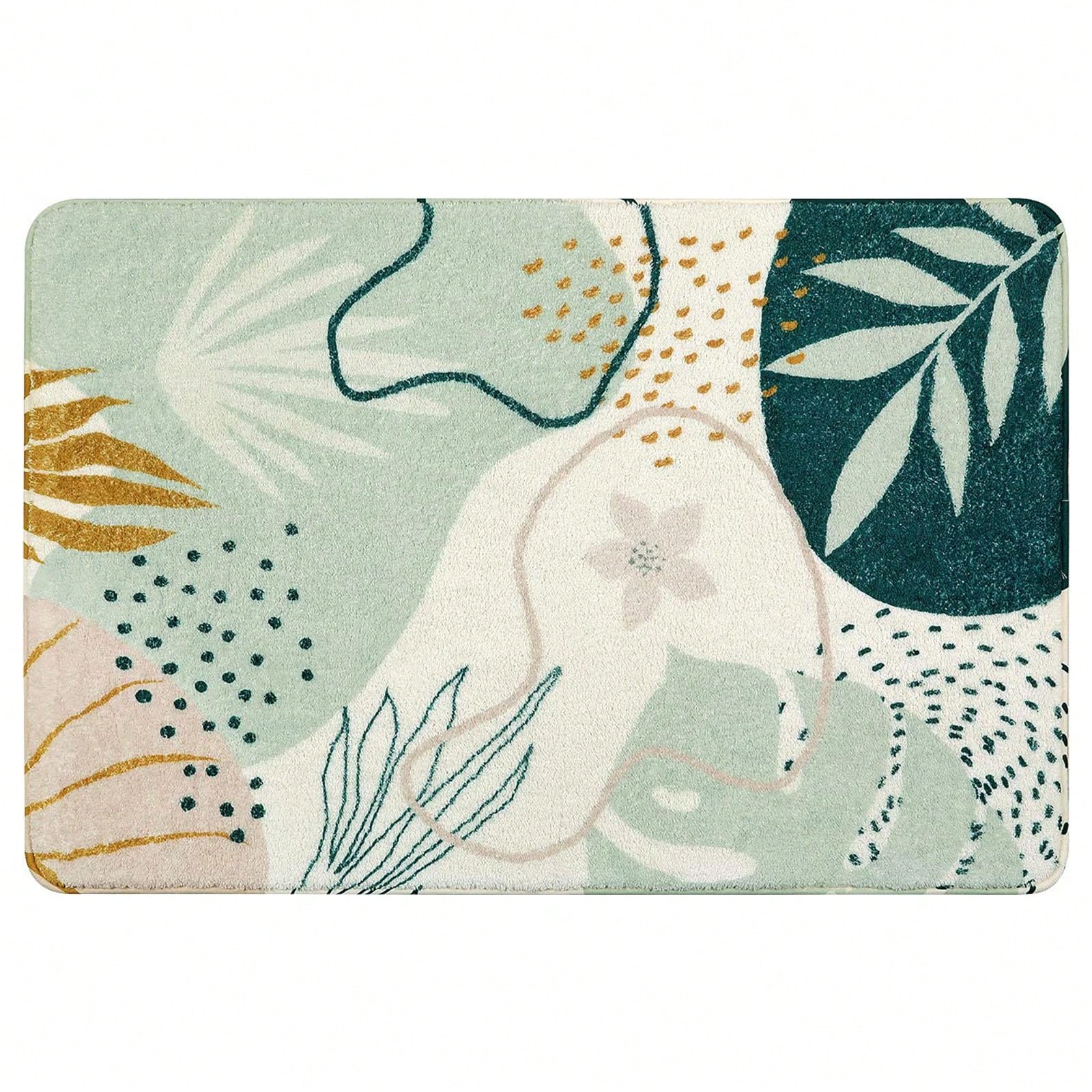 1pc Bathroom Mat, Green Plant Print Bath Anti-Slip Rug, Soft And ...