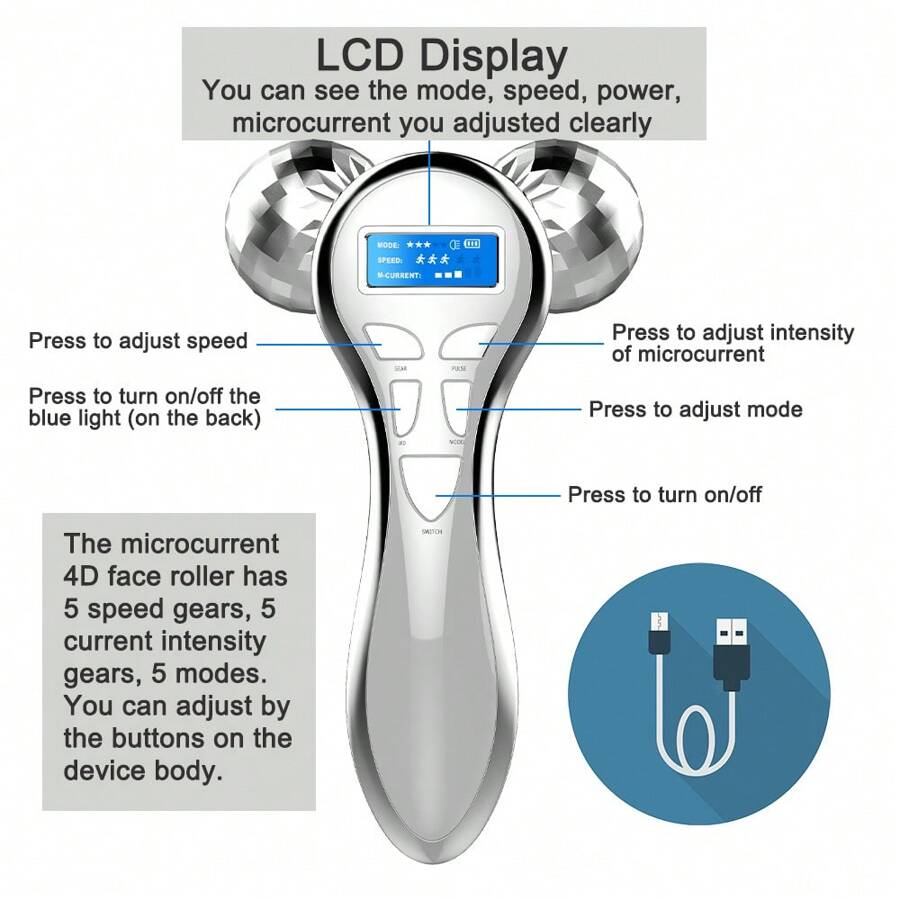Microcurrent Facial Beauty Device,4D Face Massager Roller,Facial Beauty ...