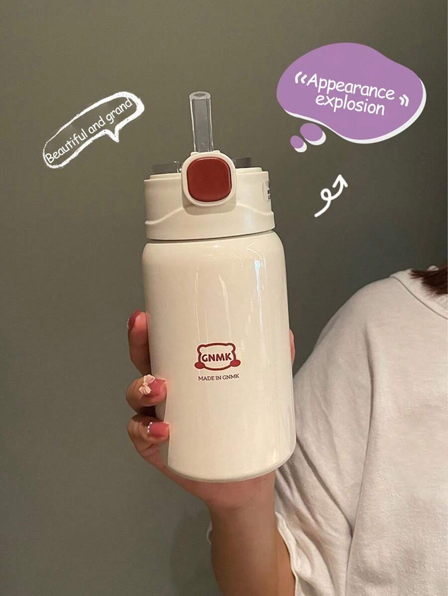 1pc Black And White Simple Ins Style High-Value Cup With Straw ...