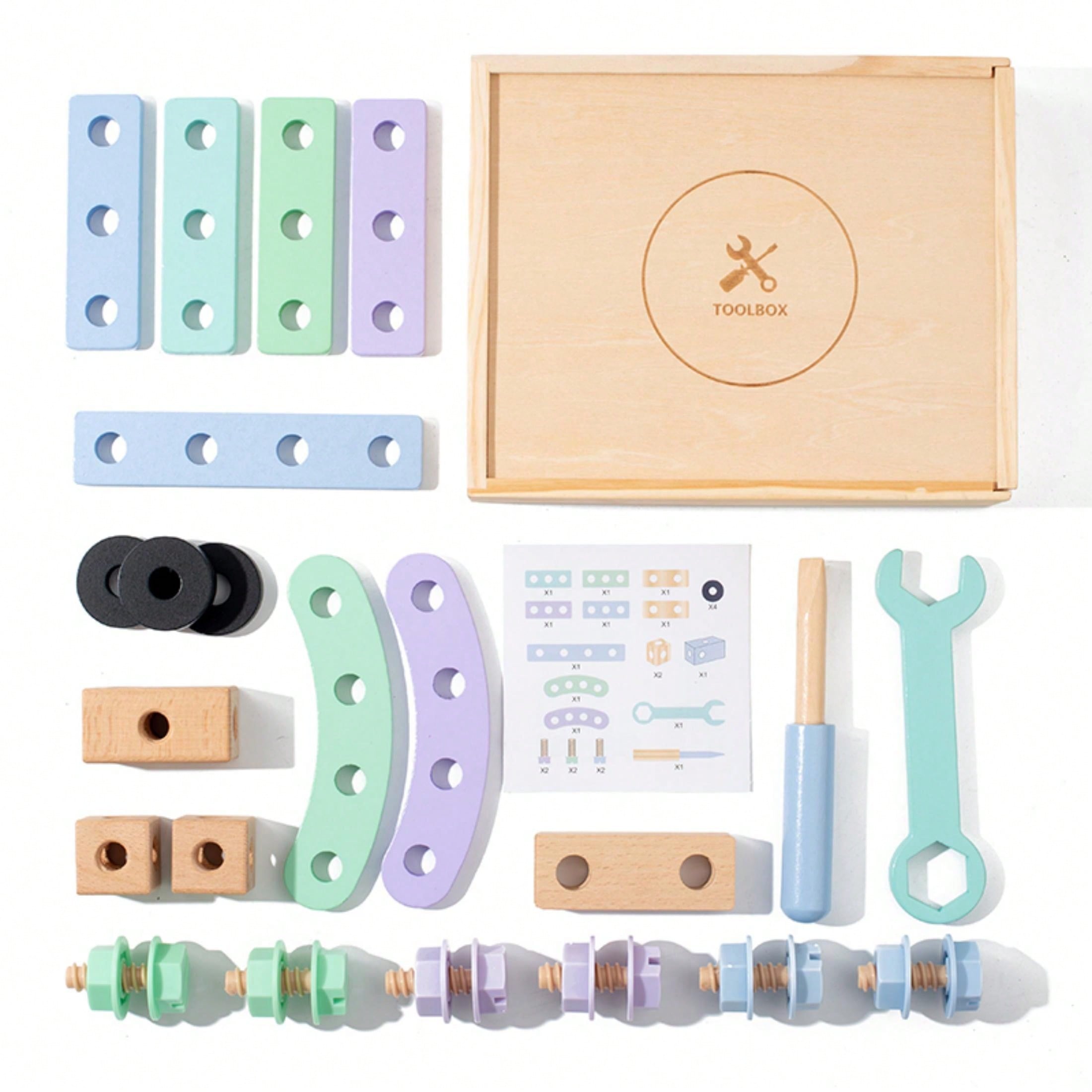 Creative Wooden Nut Assembling Toolbox Exercise Baby's Fine Motor ...