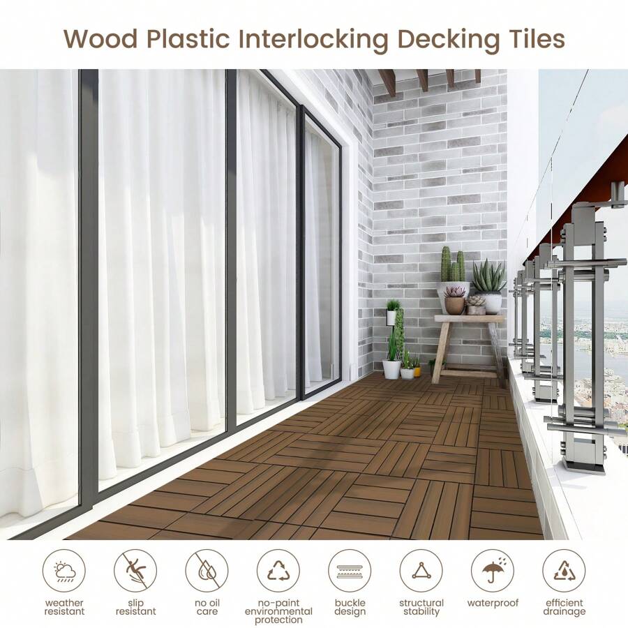 18 Pack Interlocking Deck Tiles For Outdoor And Indoor,12"X12" Co ...