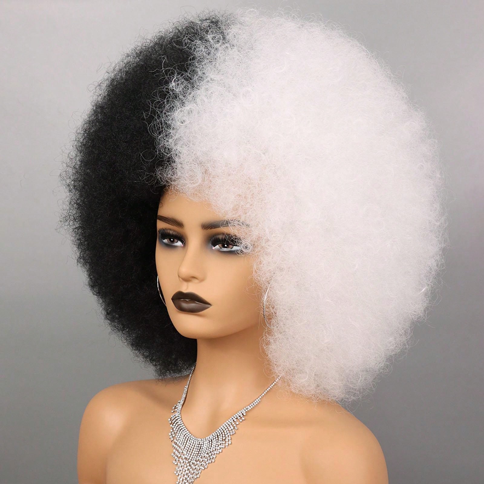 Deville Black And White Afro Wigs For Women Short Afro Puff Wig With ...
