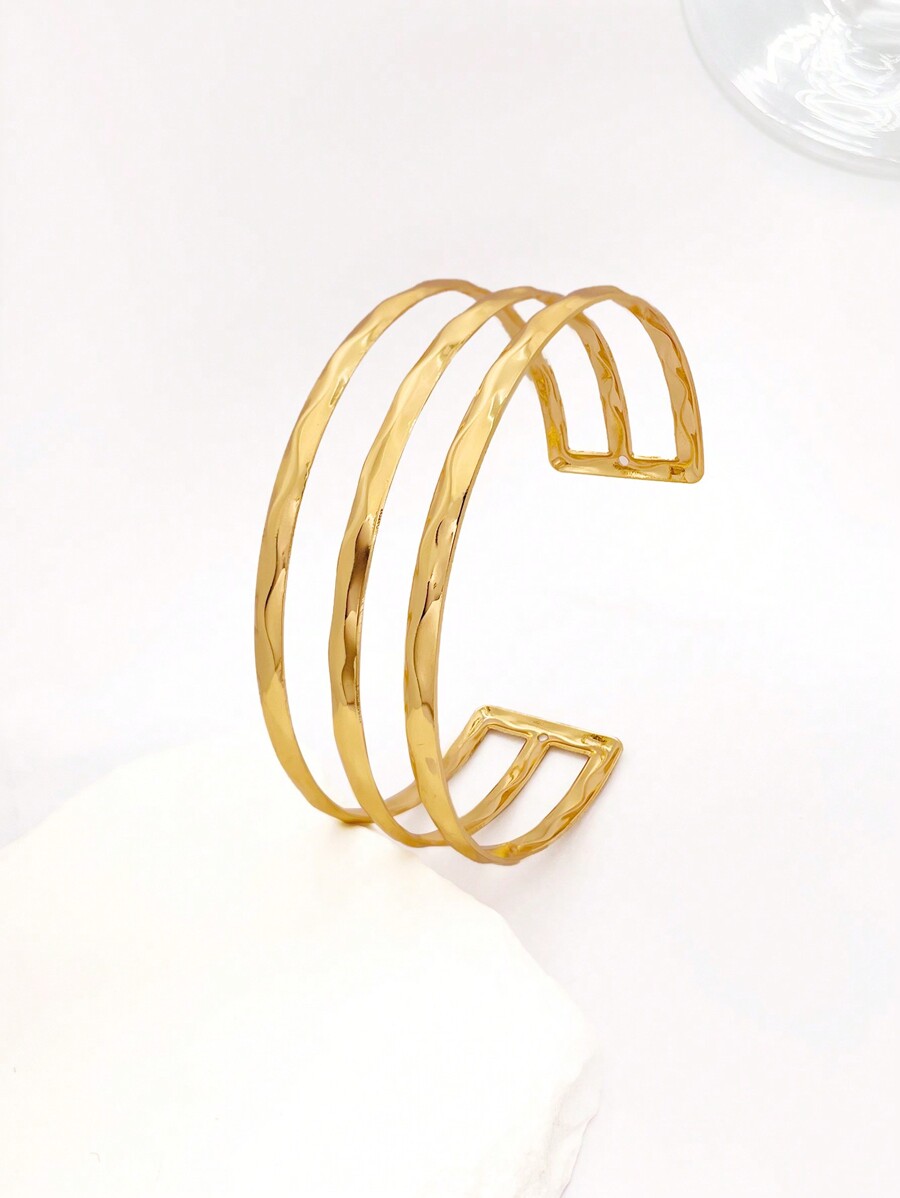 1pc Three-Layer Gold Color Wavy Armlet, Simple Metallic Textured Lines ...