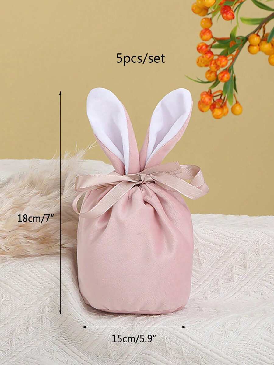 5pcs Easter Bunny Rabbit Bags Ears Velvet Bag, Pink Rabbit Ears ...