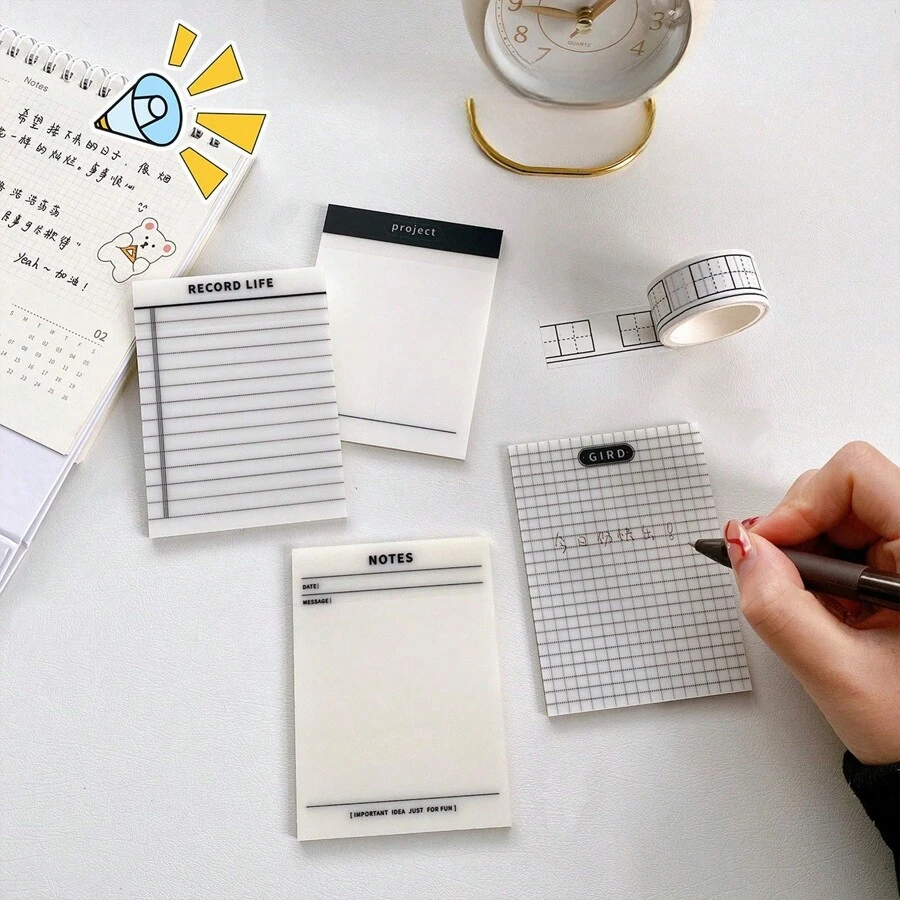 4 Packs Of 50 Sheets Multipurpose Pet Semi-Transparent Sticky Notes ...