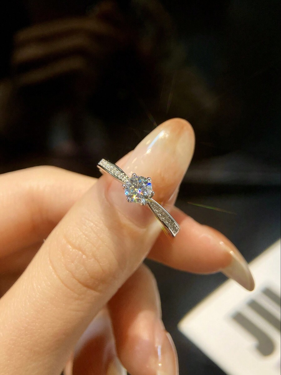1Pc S925 Sterling Silver 0.5 Ct Classic Six Claw Set Moissan Diamond Engagement Ring Wedding ...