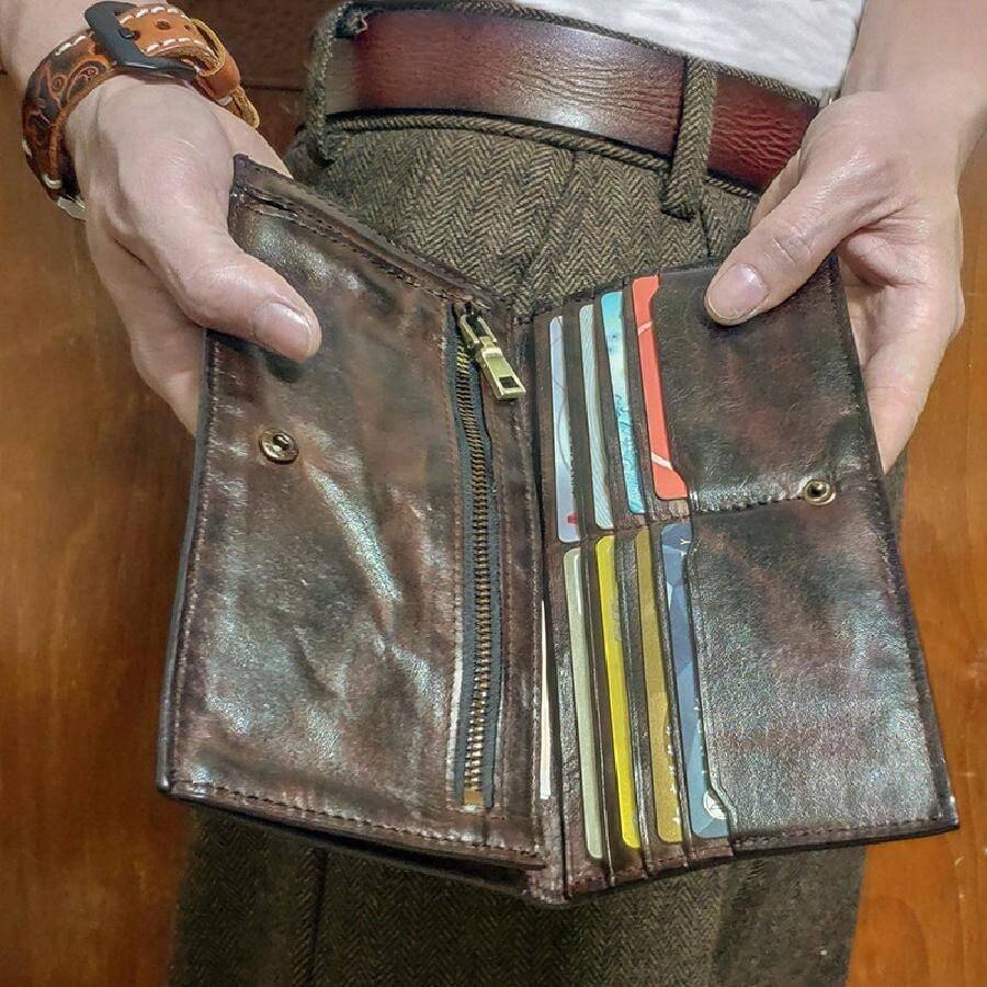 Men's Genuine Leather Long Wallet With Wrinkled Design And Multiple ...
