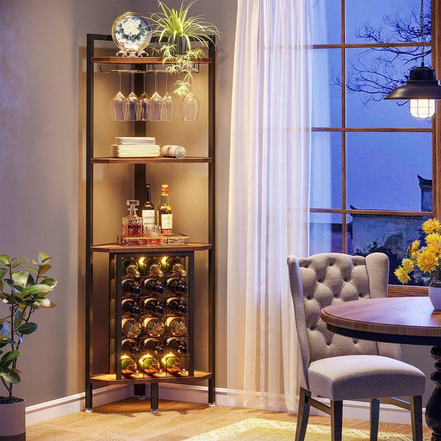 Tribesigns Corner Wine Rack With Glass Holder And Storage Shelves ...