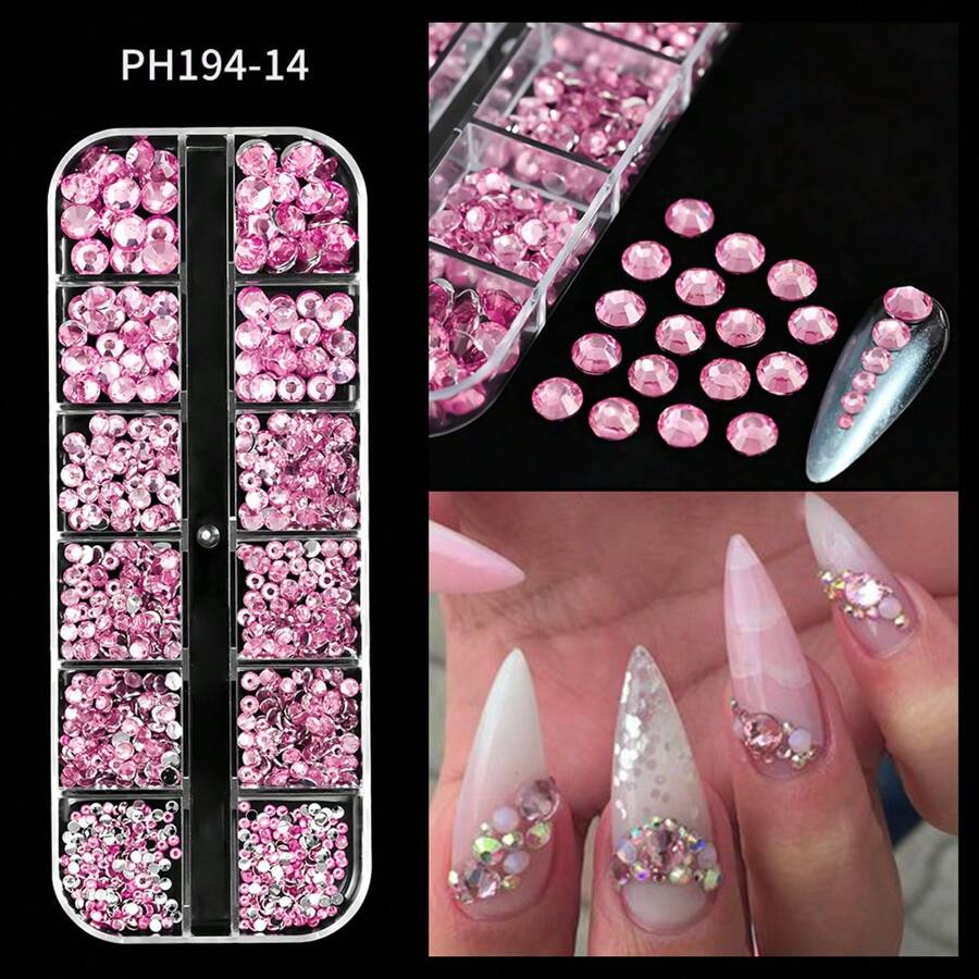 Kit de Strass para Unhas na Cor Rosa, Strass com Costas Planas de 2/3/4 ...