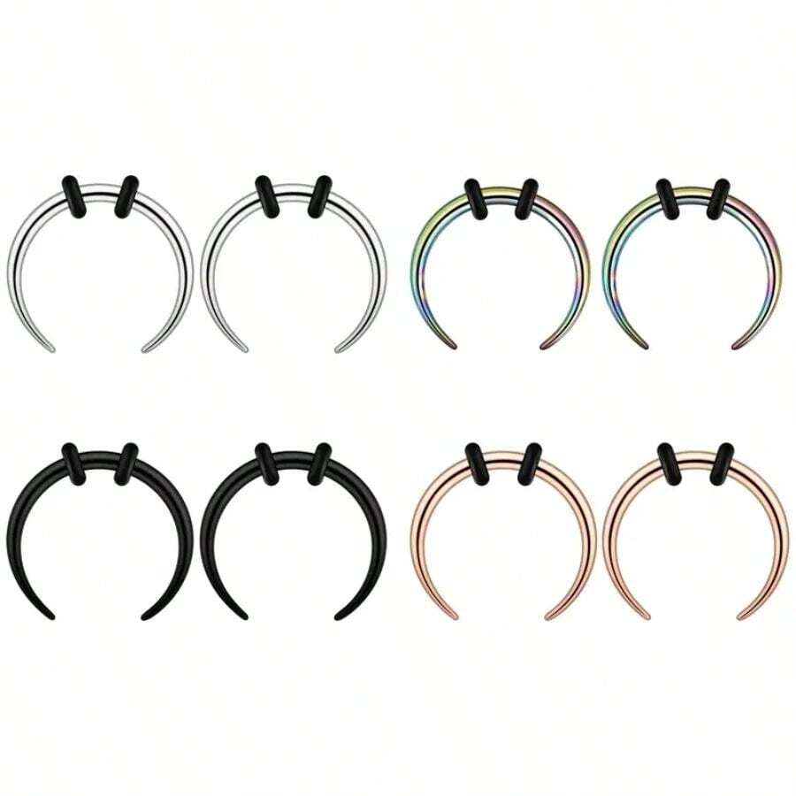4pairs 16g Punk Style Stainless Steel Bull Horn Shaped Nose Rings & Ear ...