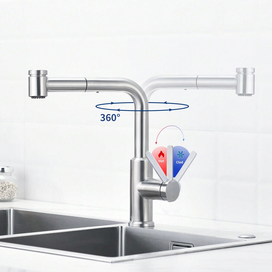 CECIPA Pull-Out Kitchen Mixer Tap, Kitchen Mixer Tap With 2 Water ...