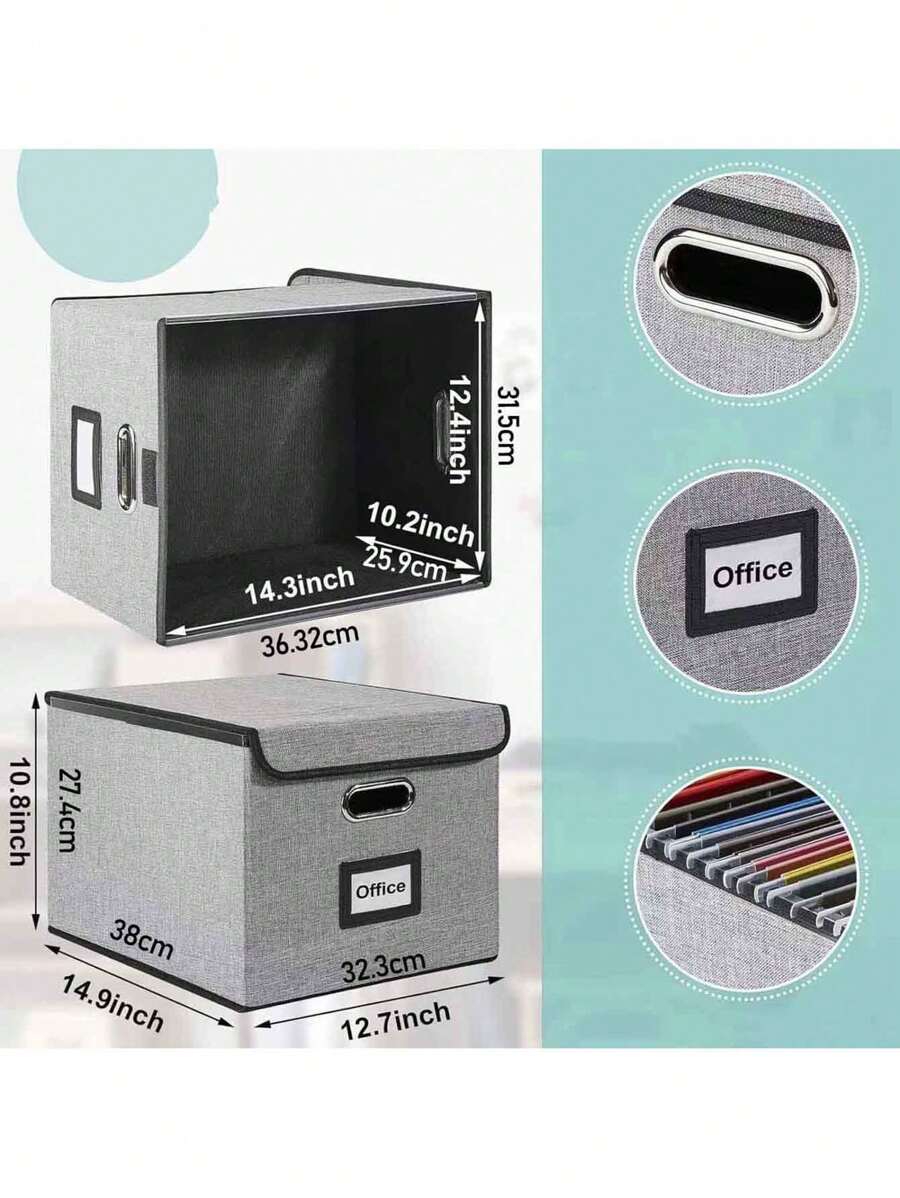 1pc File Box Organizer With Lid, Collapsible Linen/Hanging File Storage ...