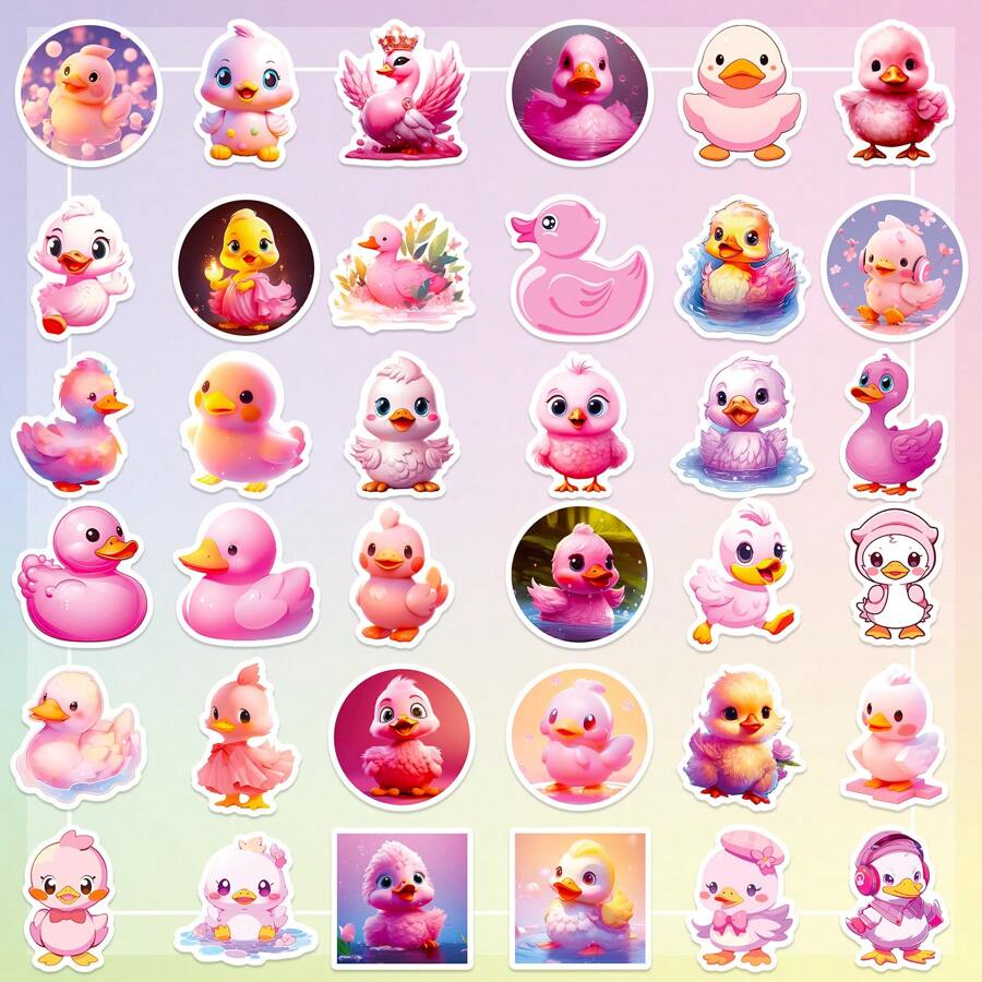 100pcs Duck Stickers, Cute Yellow Pink Duck Vinyl Waterproof Stickers ...