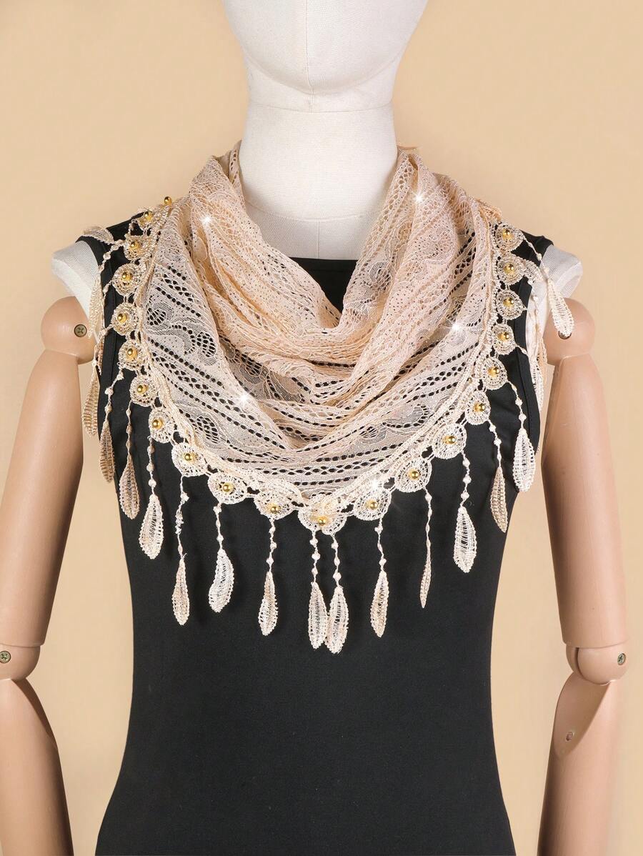 1pc All-Match Champagne Gold Stamped Stud Pearl Lace Neck Protection ...