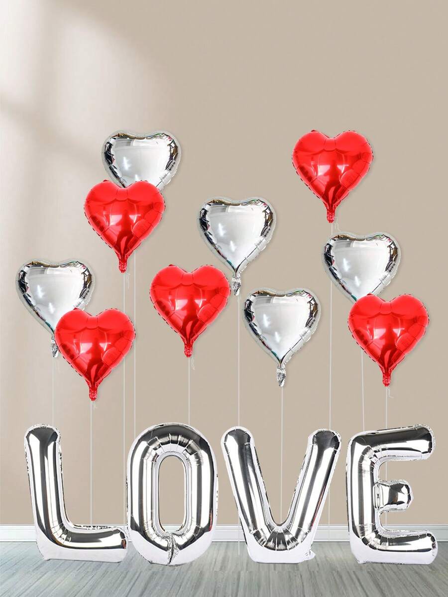 14pcs Large Size 'love' Letter Balloon Set, 32 Inch Silver Alphabet ...