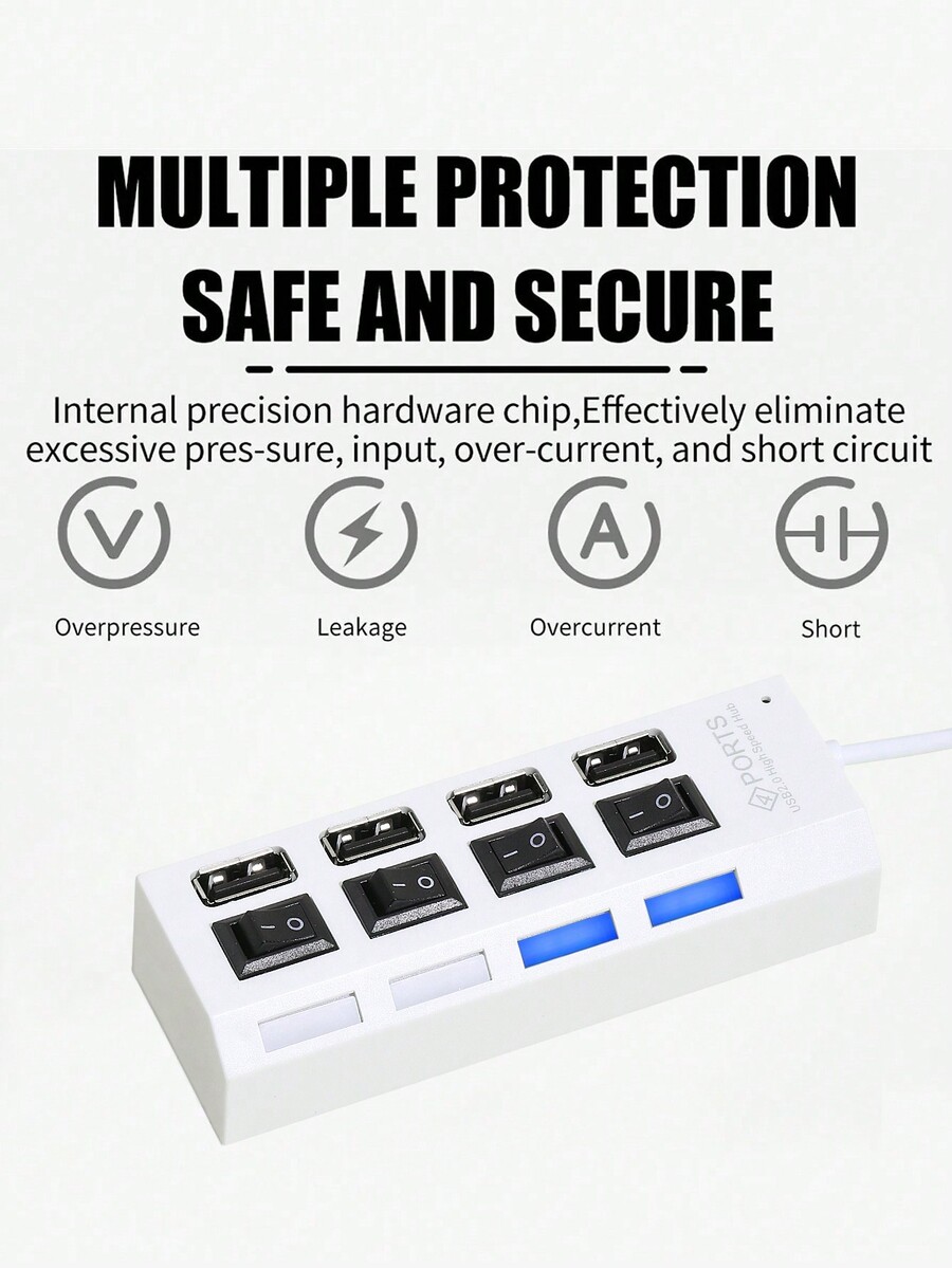 4-Port Usb Hub Adapter With Power Adapter Usb 2.0 Ports With Led ...