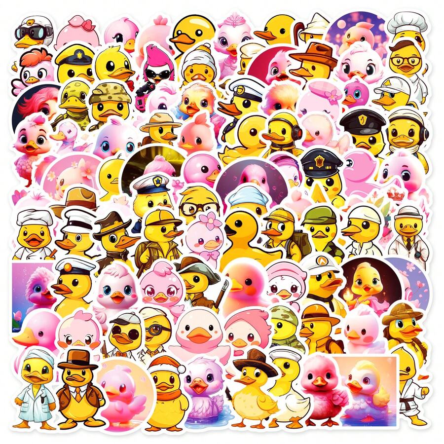 100pcs Duck Stickers, Cute Yellow Pink Duck Vinyl Waterproof Stickers ...
