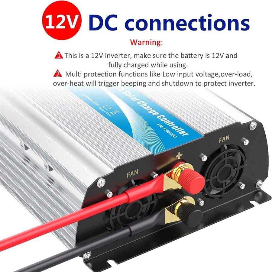 GIANDEL 1200W Power Inverter DC12 Volt To AC 120 Volt With 20A Solar ...