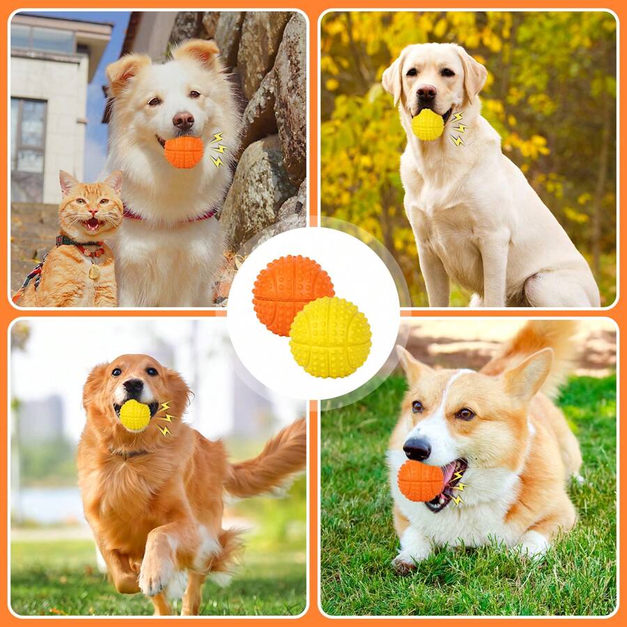 2 Pieces Squeaky Dog Ball,Rubber Dog Squeak Toys,Durable Squeaky ...