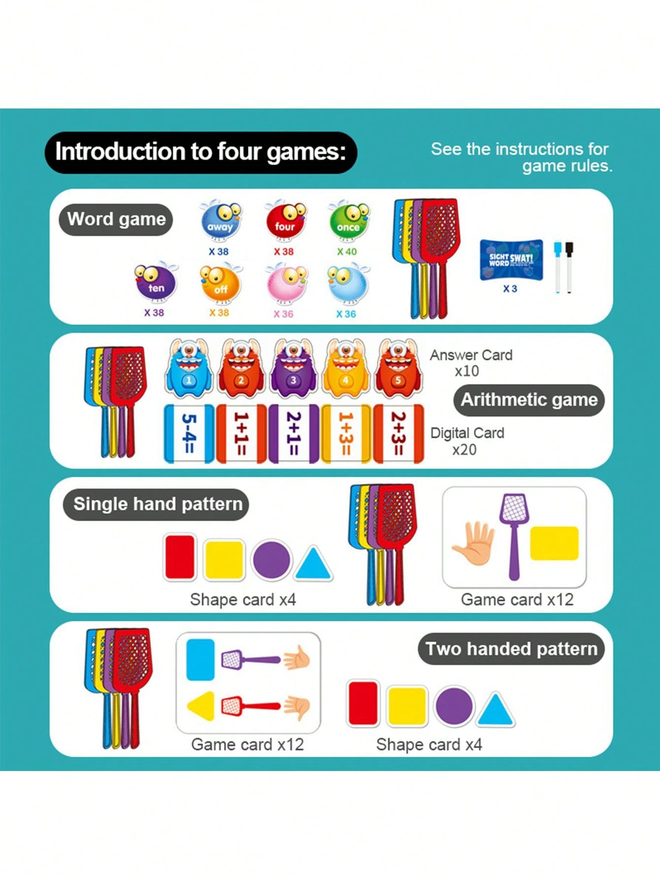 A Parent-Child Interactive 4-In-1 Fly Swatters Early Education Card ...