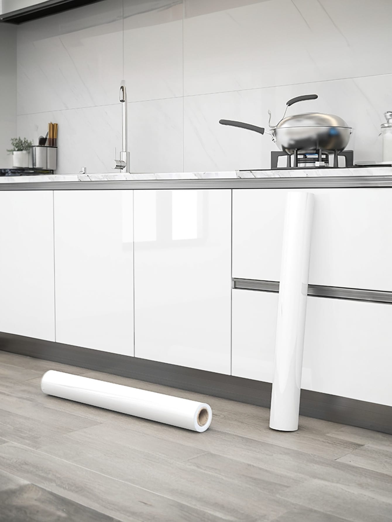 1 Roll White Marble Pattern Pvc Sticker, Protect Kitchen Countertops ...