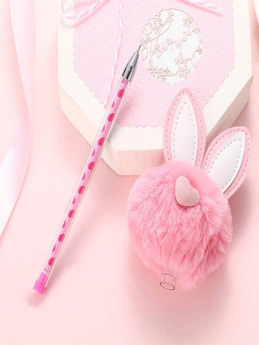 1pc Fluffy Furry Ball Pen, Cute Rabbit Cartoon Gel Ink Pen For School ...