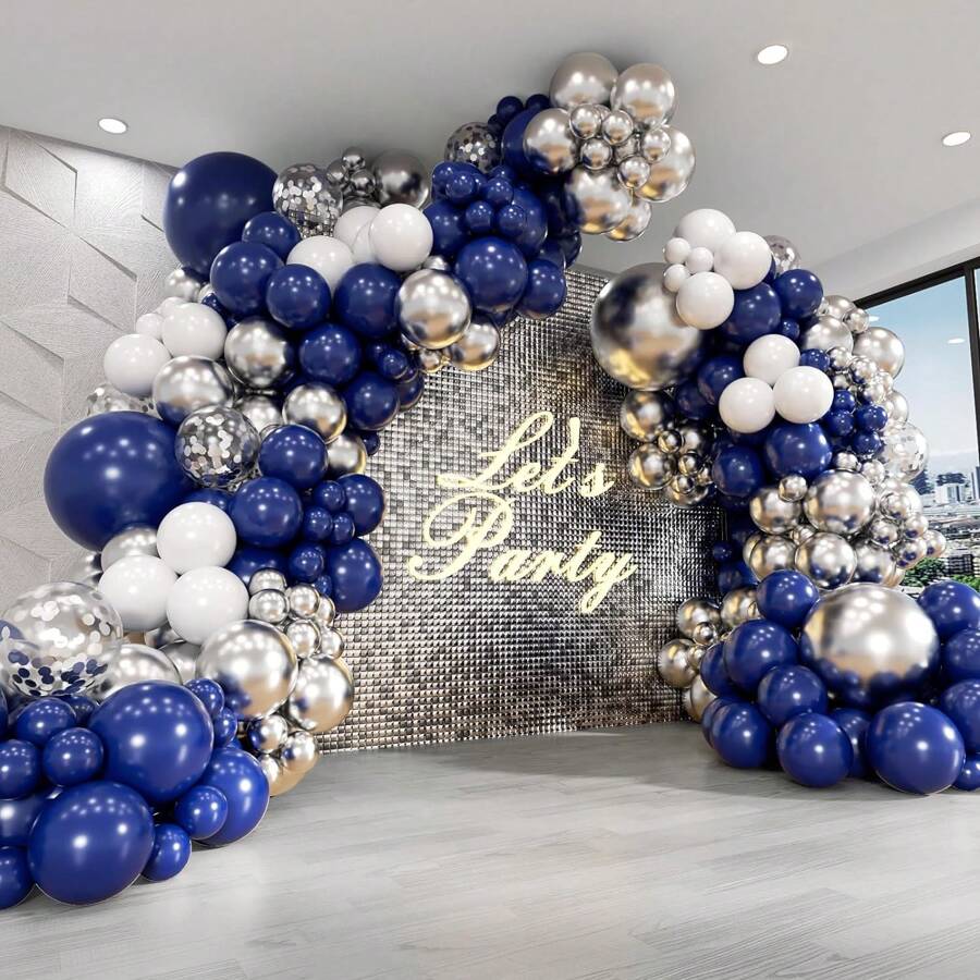 1Set Navy Blue And Silver Balloon Garland Arch Kit, Royal Blue Metallic ...