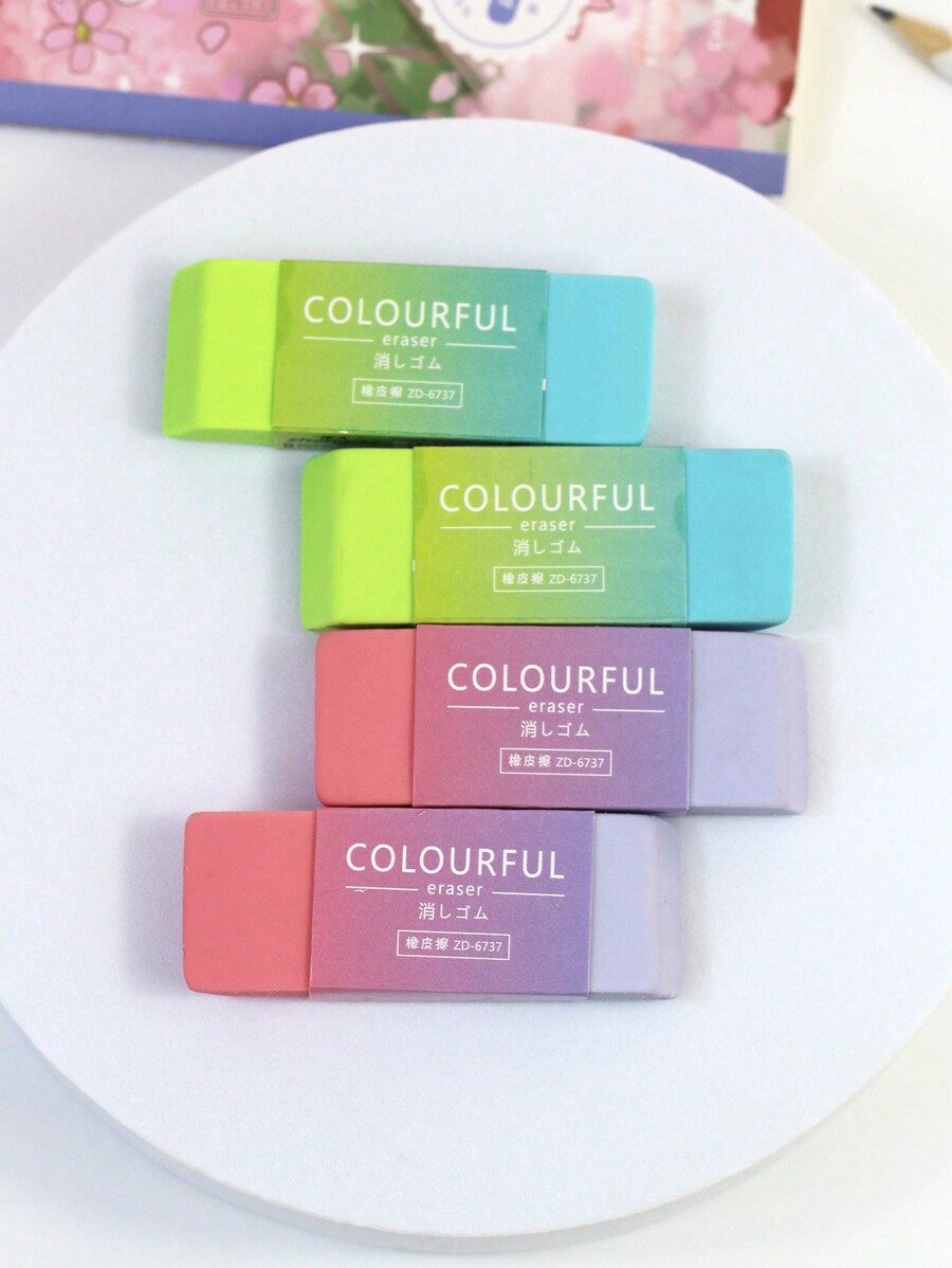 2pcs Gradient Color Rubber Eraser, Macaron Double Color Student Eraser ...