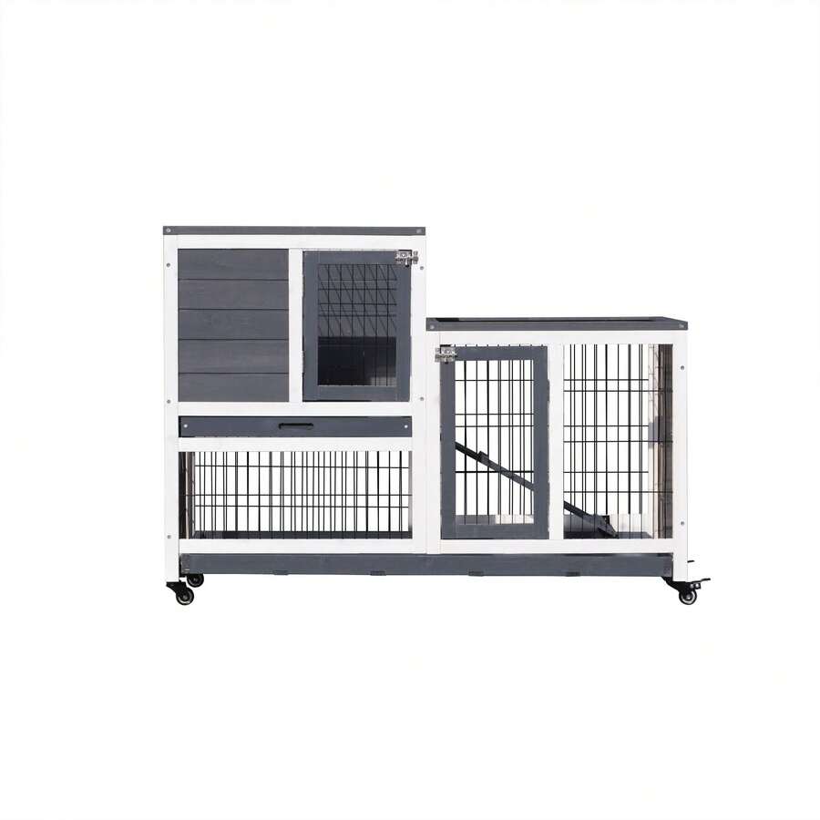 Removable Tray Ramp Wooden Outdoor Rabbit Hutch Small Animal Coop With ...