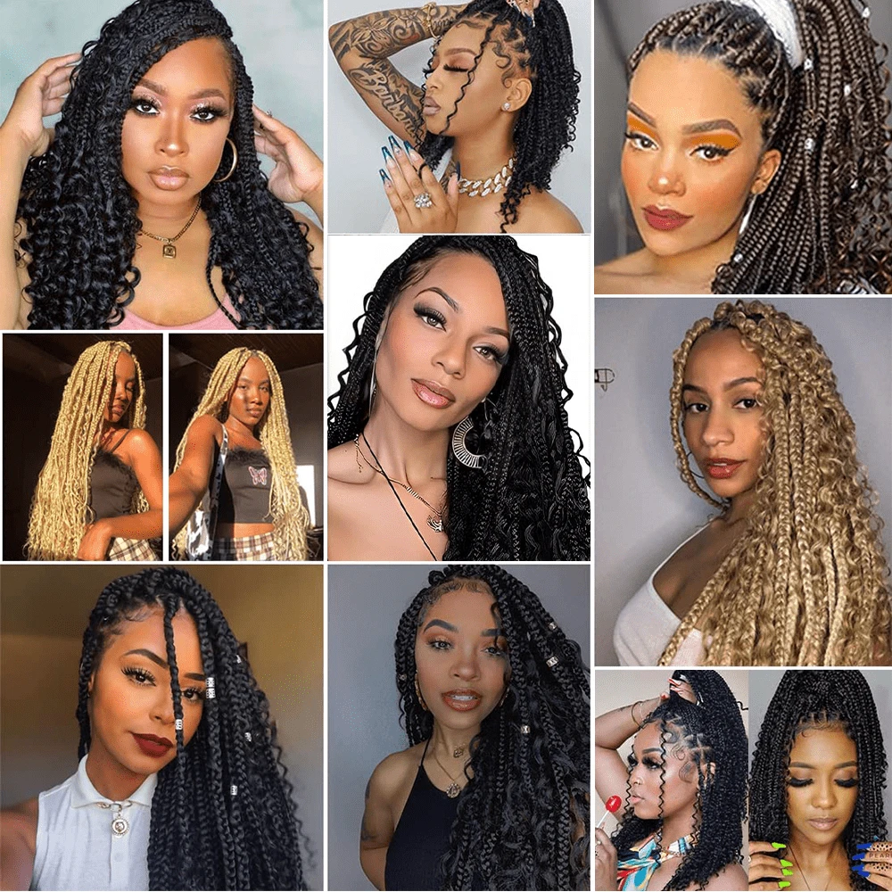 1/3/7 Packs Goddess Box Braids 10/12/14/18/24 Inch Pre-Looped Bohemian ...
