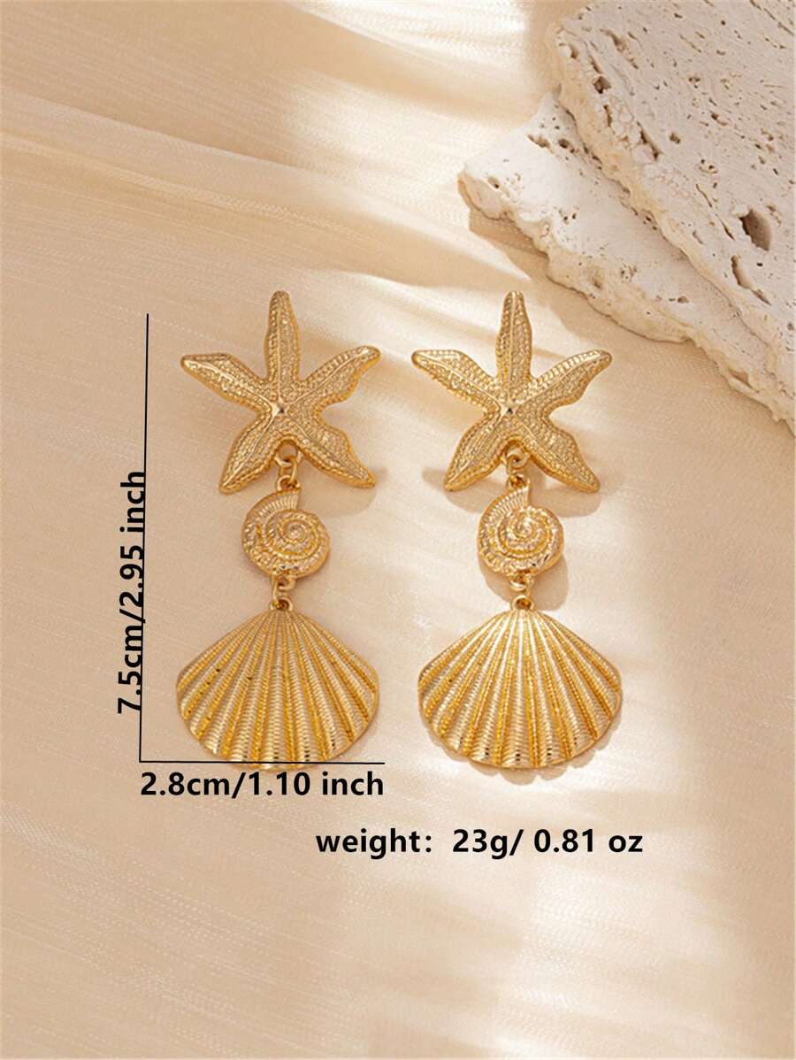1pair Starfish & Shell Dangle Earrings | SHEIN USA