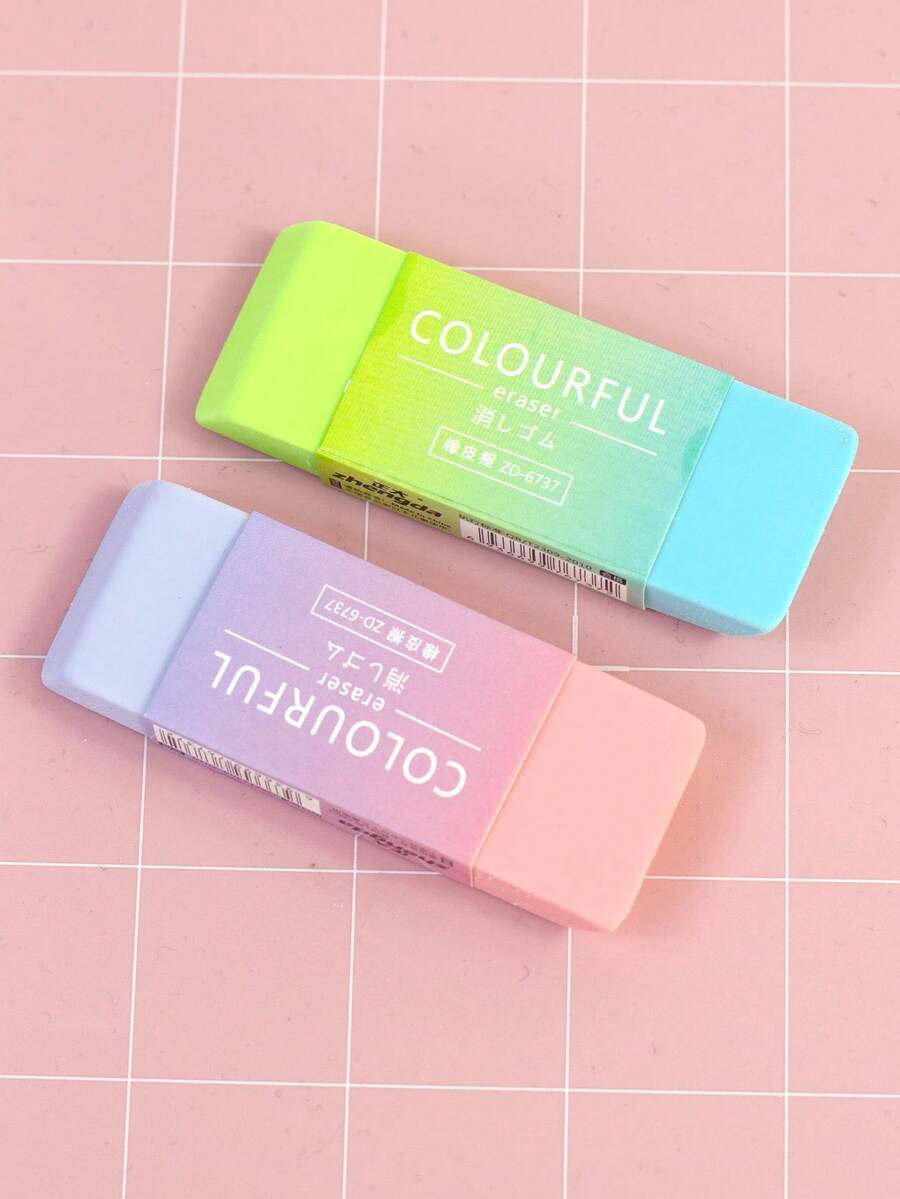 2pcs Gradient Color Rubber Eraser, Macaron Double Color Student Eraser ...